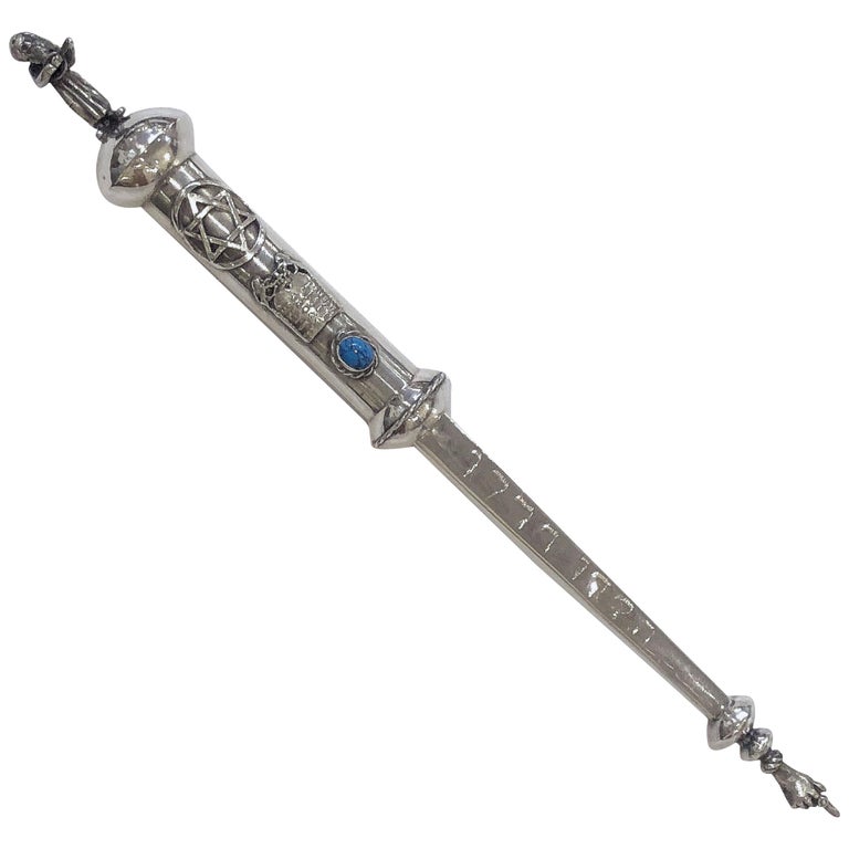 Jewish Yad or Torah Pointer of Silver with Inset Stone at 1stDibs