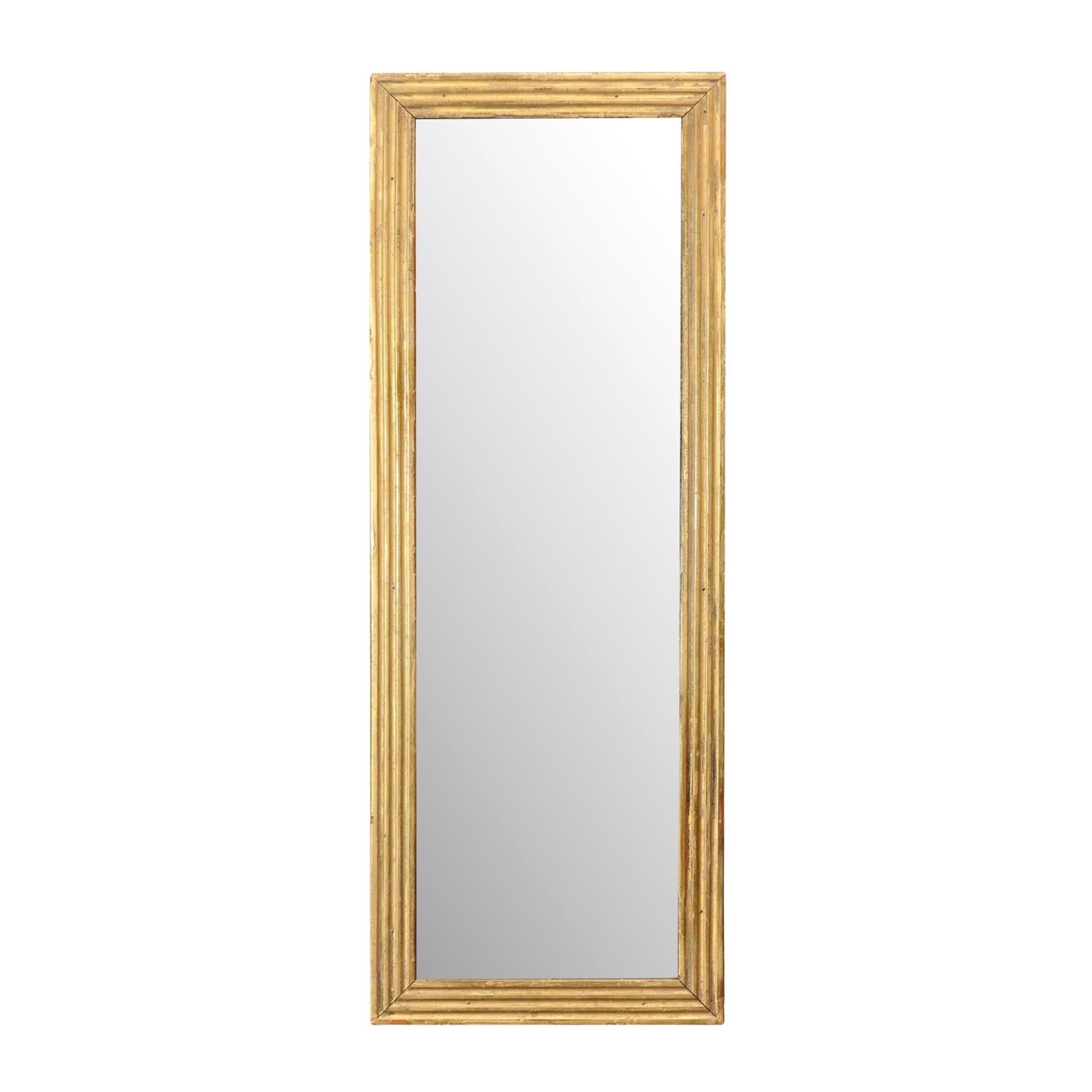 French Tall and Narrow Giltwood Mirror with Reeded Frame from the 19th ...