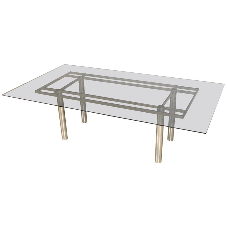 Modernist Tobia Scarpa for Knoll Large Andre Glass and Chrome Dining ...