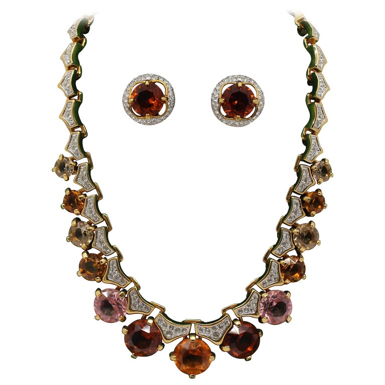 Decorative Swarovski Necklace and Earring Set at 1stDibs