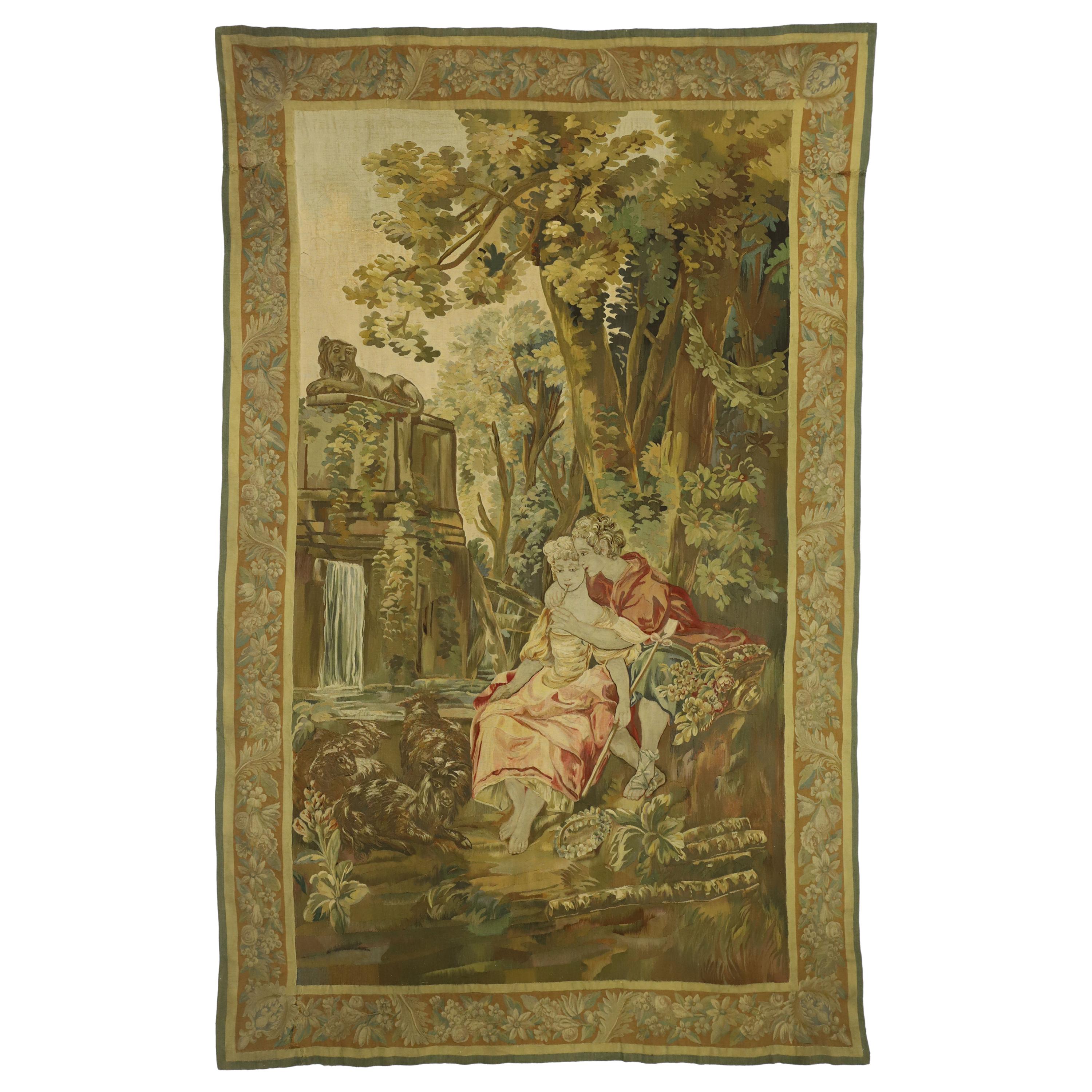 Antique French Rococo Romantic Pastoral Tapestry Inspired by Francois ...