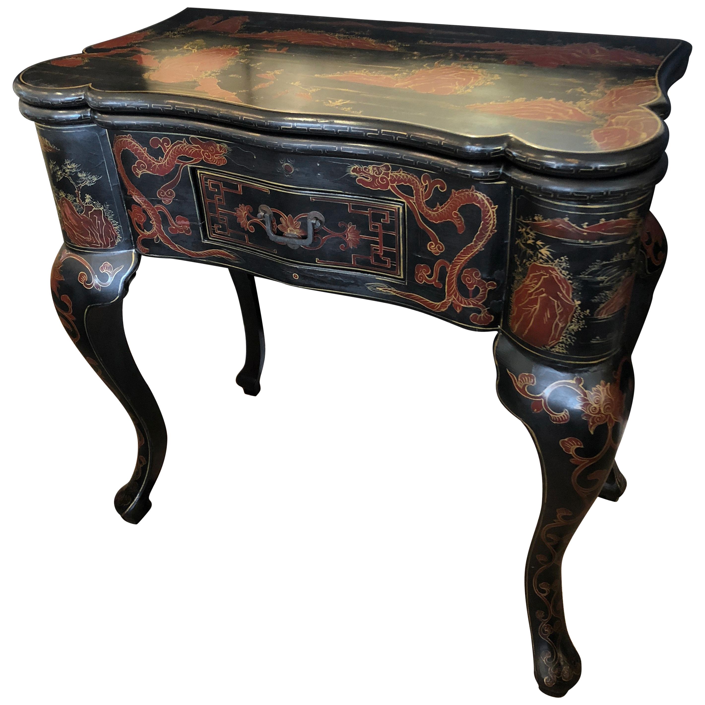 Striking Asian Inspired Red Black and Gold Console Table at 1stDibs