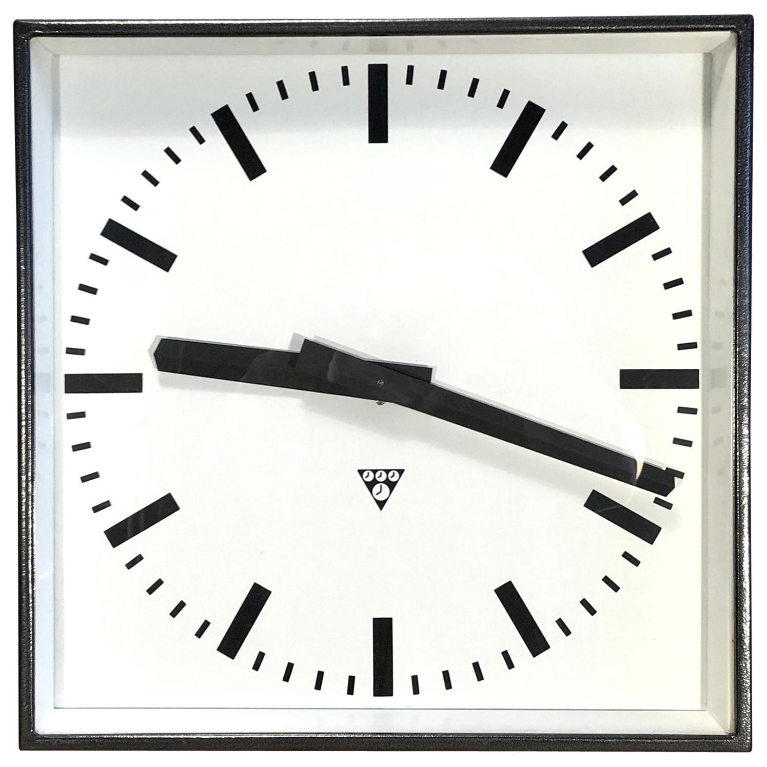 Large Dark Grey Square Pragotron Wall Clock, 1960s at 1stDibs
