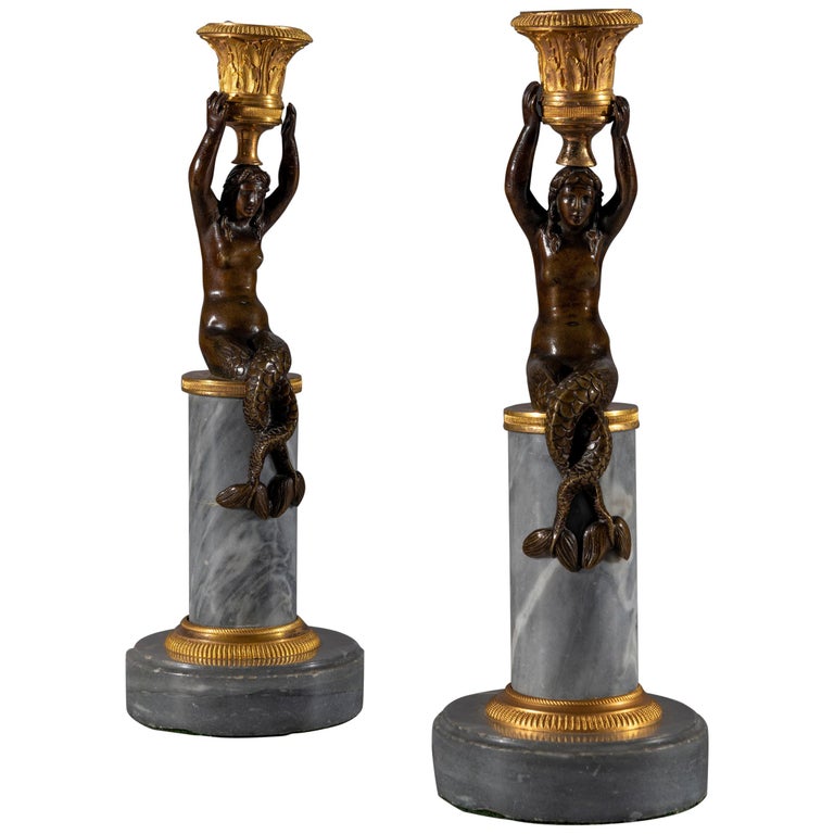 Early 19th Century Regency Bronze and Marble Mermaid Candlestick ...
