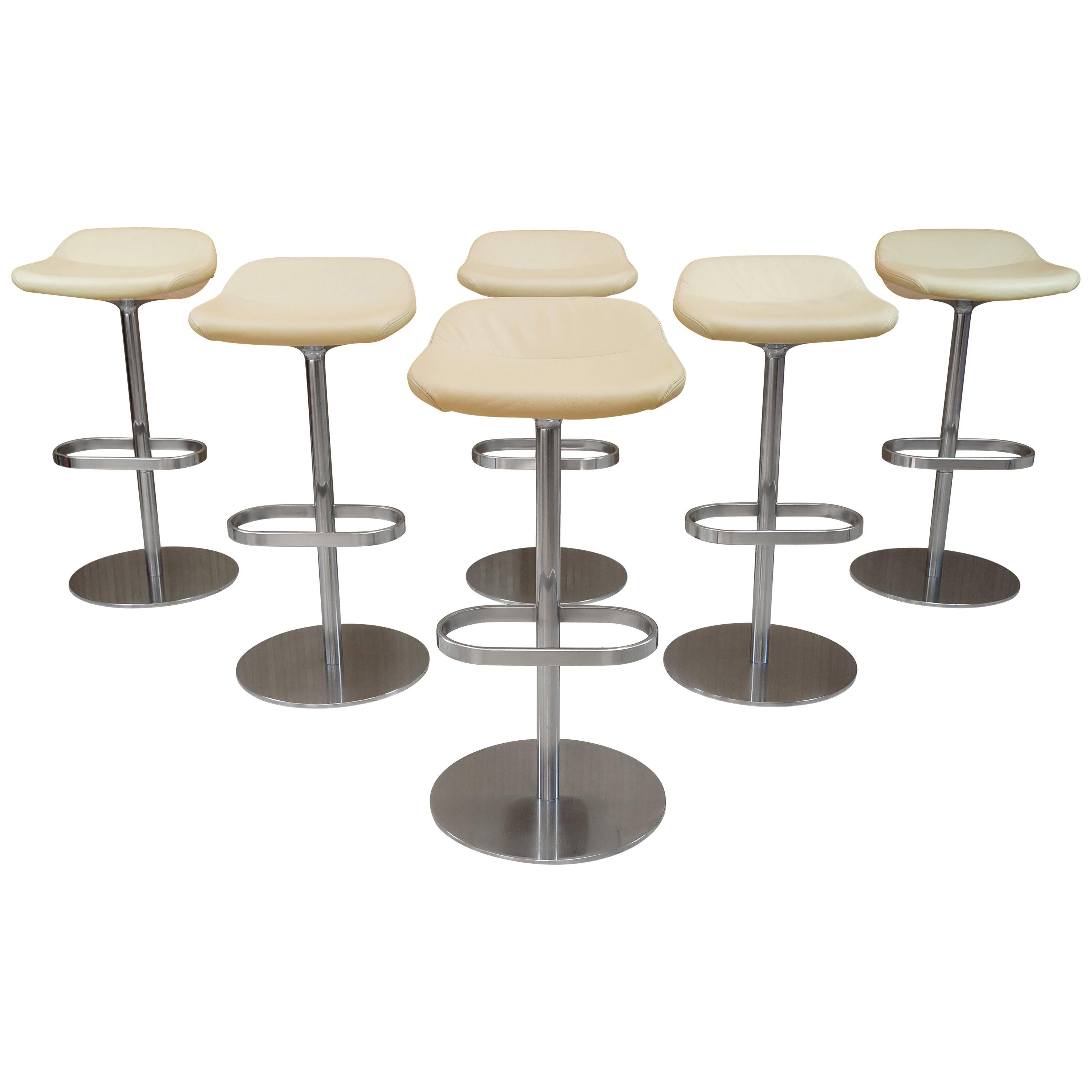 Six Cream Leather Walter Knoll Turtle Bar Counter Stools Chrome Steel ...