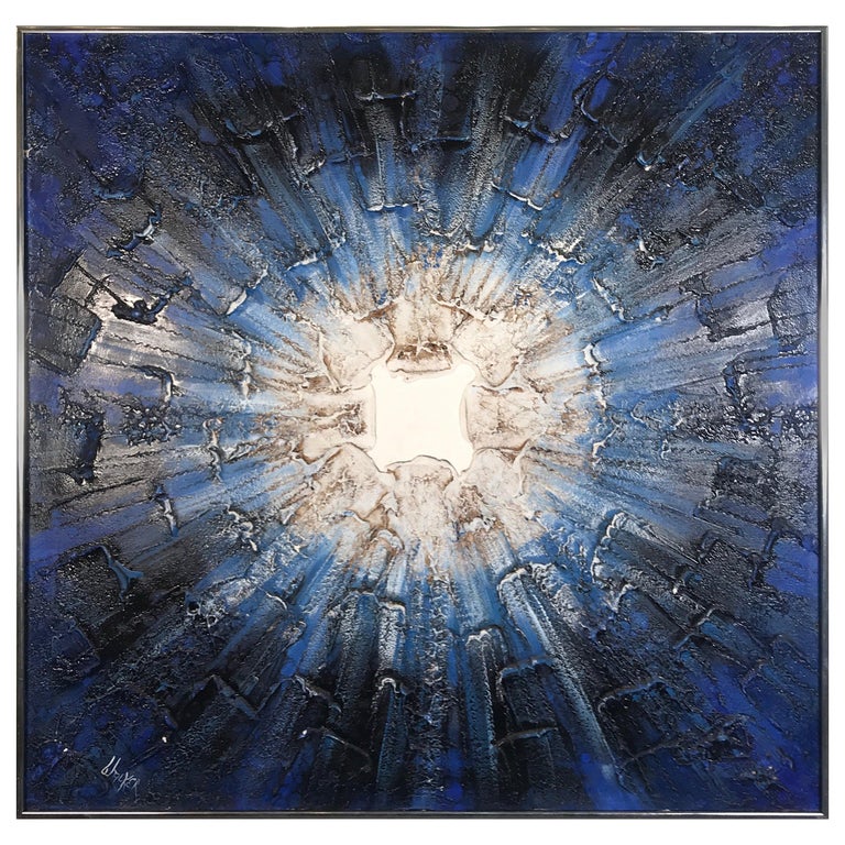 Mid-Century Modern Radiant Blue Oil Painting For Sale at 1stDibs