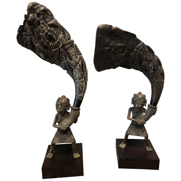Pair of African Bronze Bamileke Cameroon Statues at 1stDibs