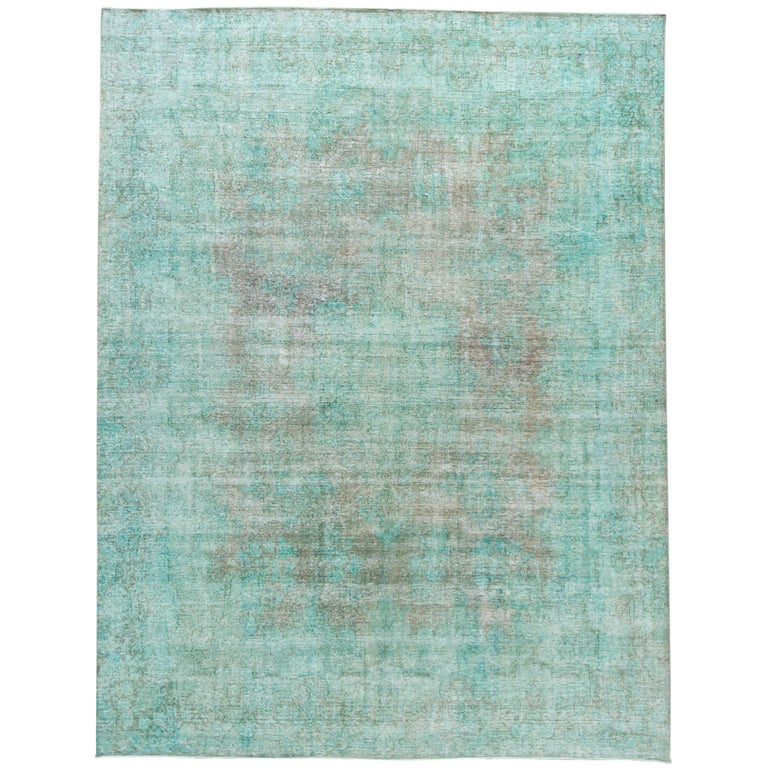 Vintage Distressed Overdyed Teal Wool Rug at 1stDibs