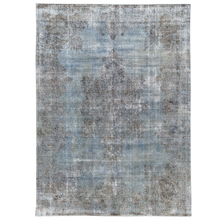 Vintage Distressed Blue Overdyed Wool Rug For Sale at 1stDibs