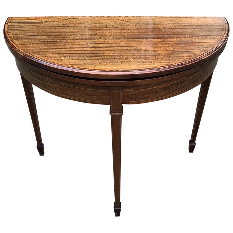 19th Century Mahogany Inlaid Fold-Over Demilune Card Table / Games ...