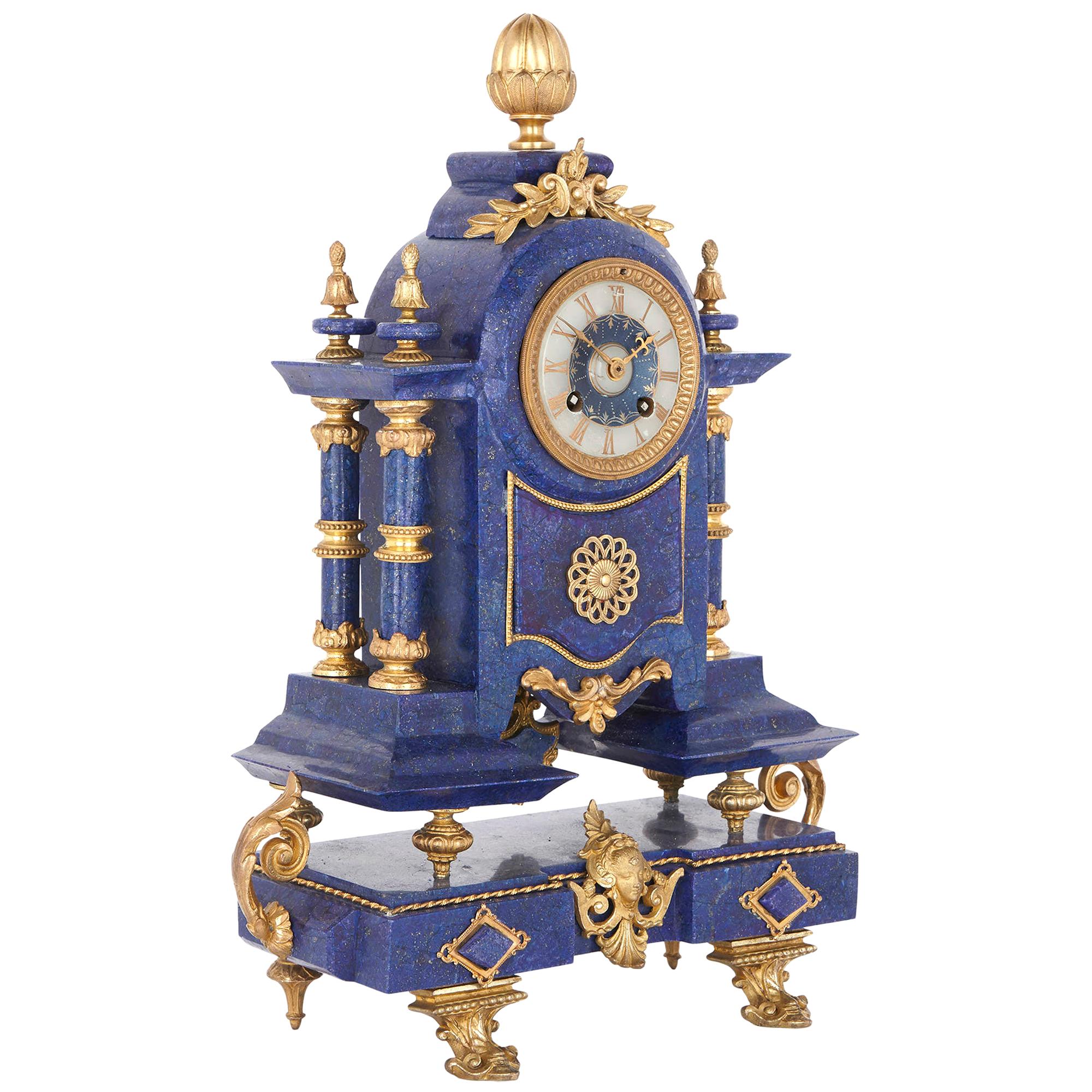 Antique Neoclassical Style Lapis Lazuli and Gilt Metal Clock at 1stDibs