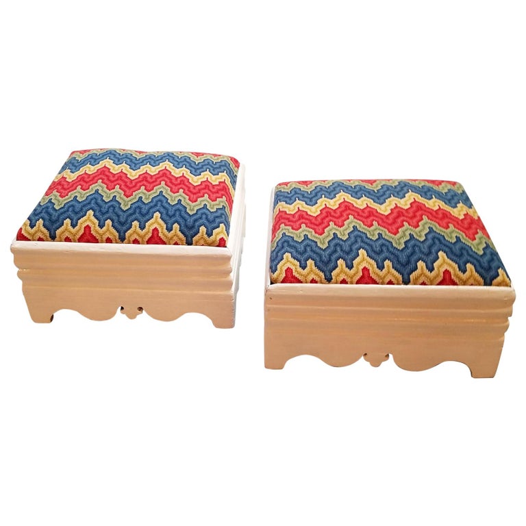 1860s Victorian Footstools with Colorful Handmade Needlework Covers For ...