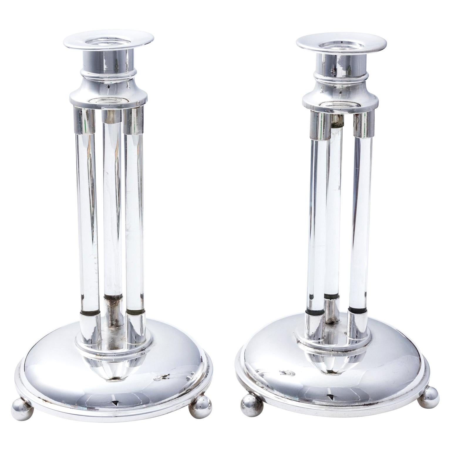 Silver Plated and Lacquered Candlestick in the Style of Hagenauer For ...