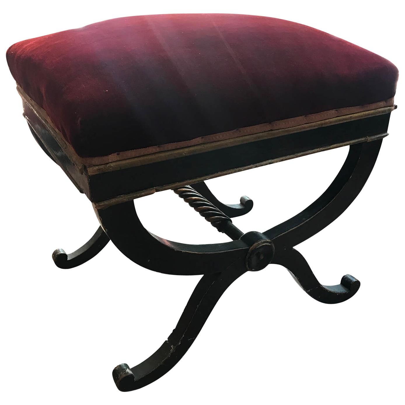 19th Century Italian Stool Sicilian Louis Philippe Red Velvet ...