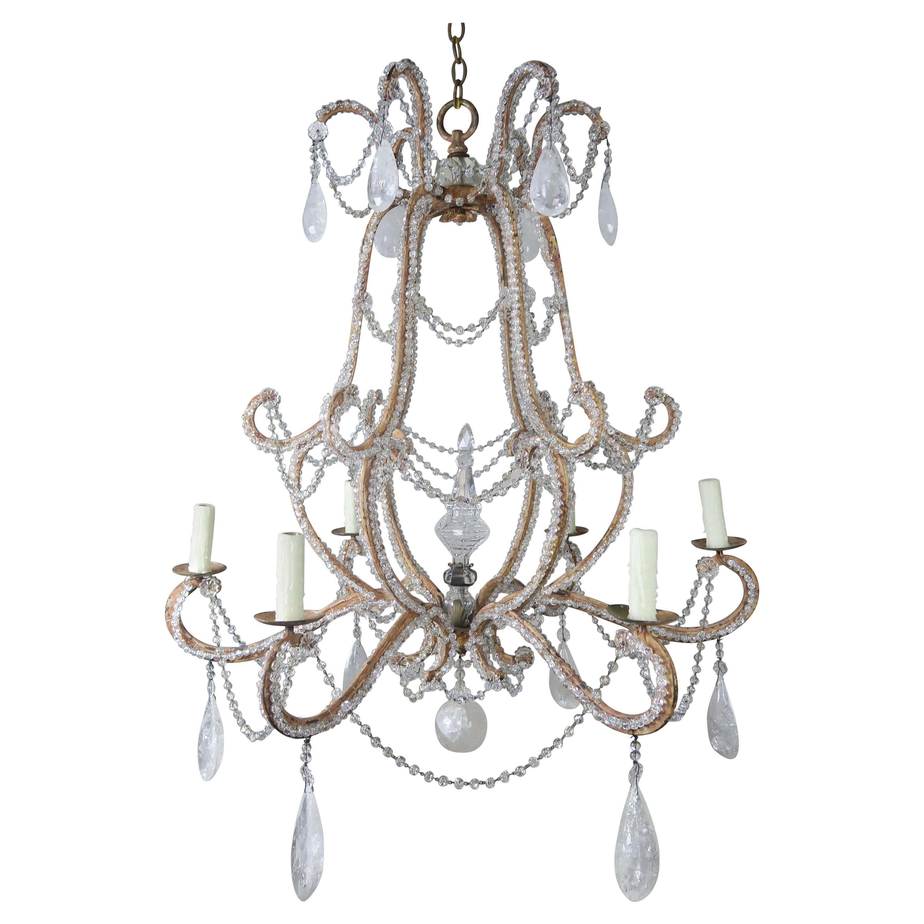 Rock Crystal Beaded Frame Chandelier with Beaded Garlands, Mid-20th ...