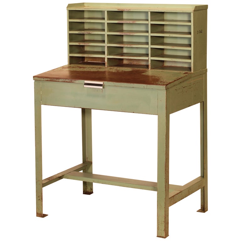 Vintage Industrial Authentic Steel Foreman's Work Desk at 1stDibs