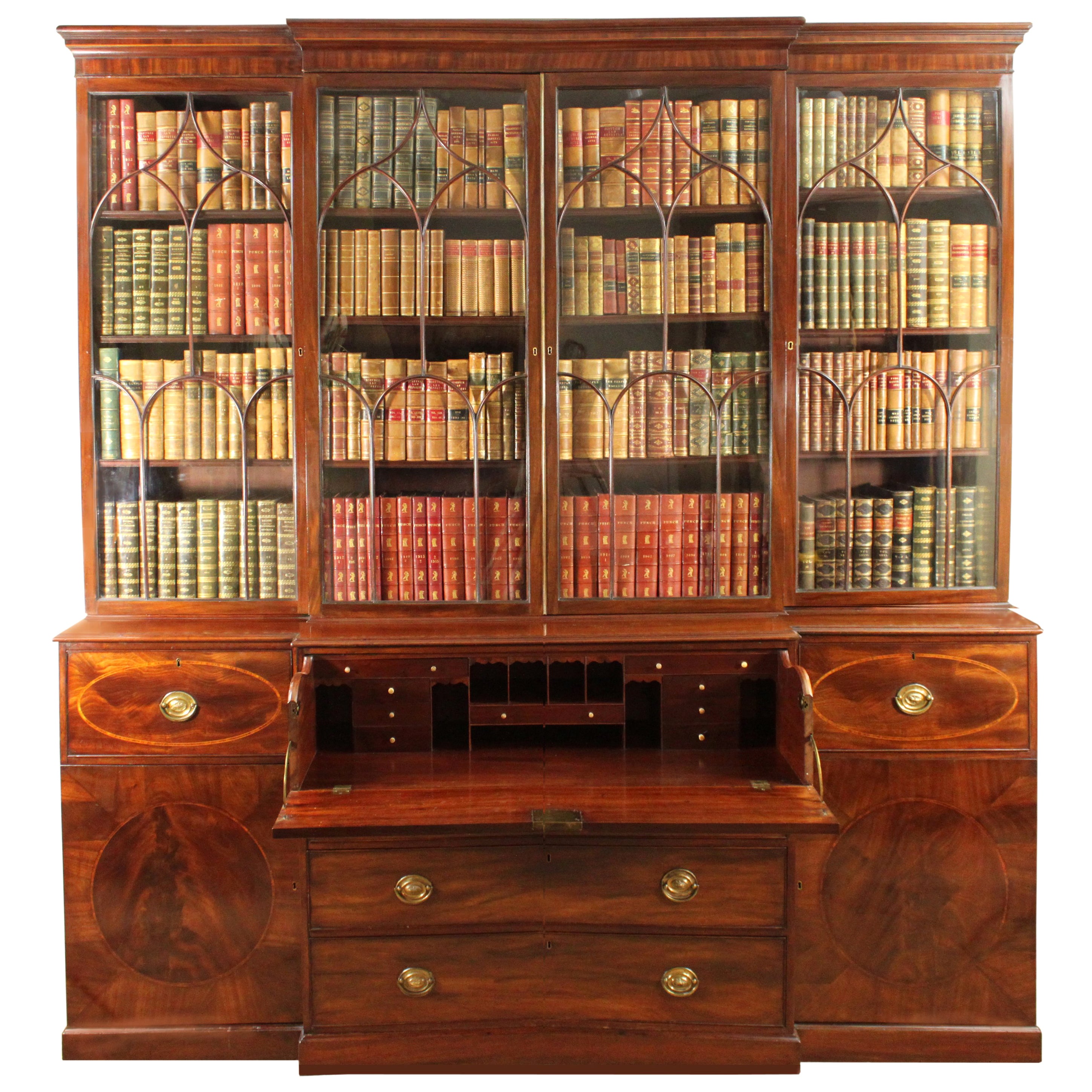 Mahogany Breakfront Bookcase For Sale at 1stDibs