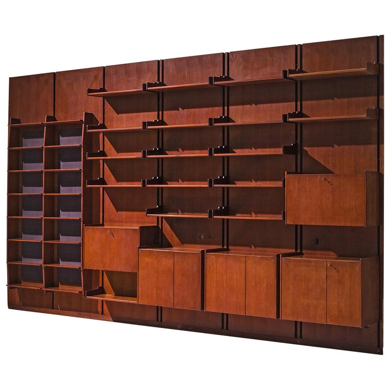 Large Italian Bookcase in Teak For Sale at 1stDibs