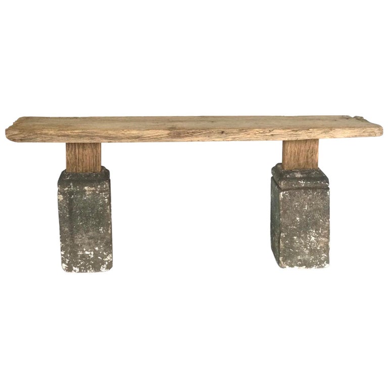 Rustic Modern Stone and Elm Console at 1stDibs