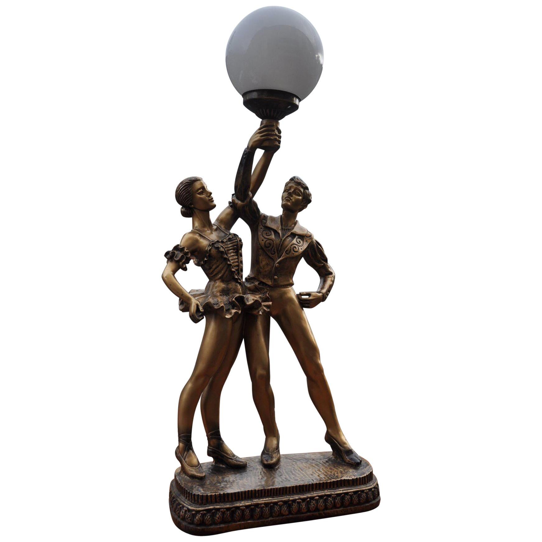 20th Century Cold Painted Bronze Influenced Ballet Dancers Lamp For ...