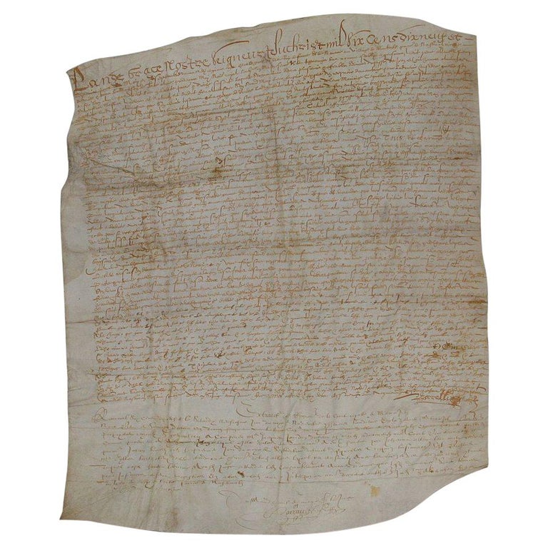Large 17th Century French Vellum Handwriting at 1stDibs