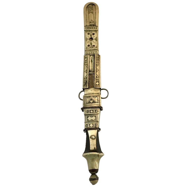 Large Tuareg Dagger Etched Silver Leather African Tribal Weaponry For ...