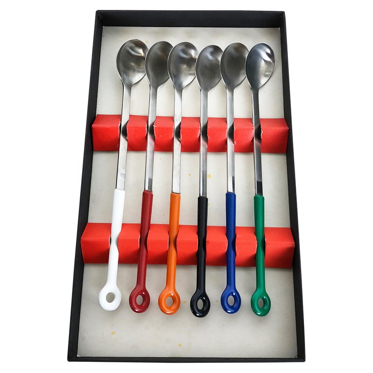 Set 6 Vintage Peter Raacke Mono Ring 18/8 Stainless Multicolor Lemonade ...