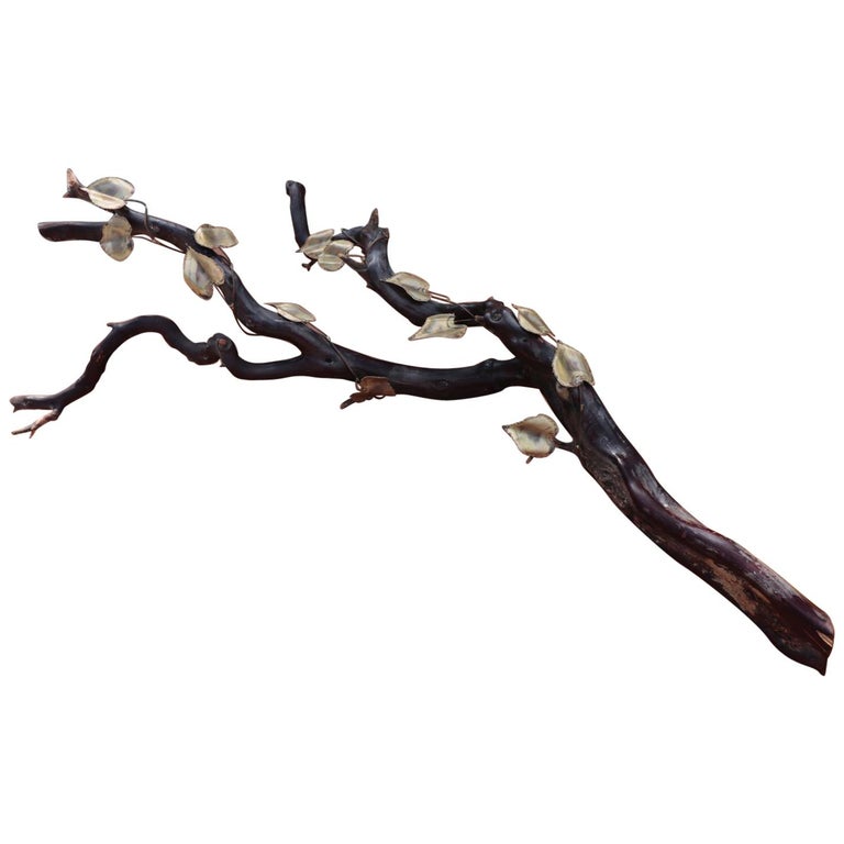 Mid-Century Modern Brutalist Tree Branch Bronze Leaves Sculpture, 1975 ...