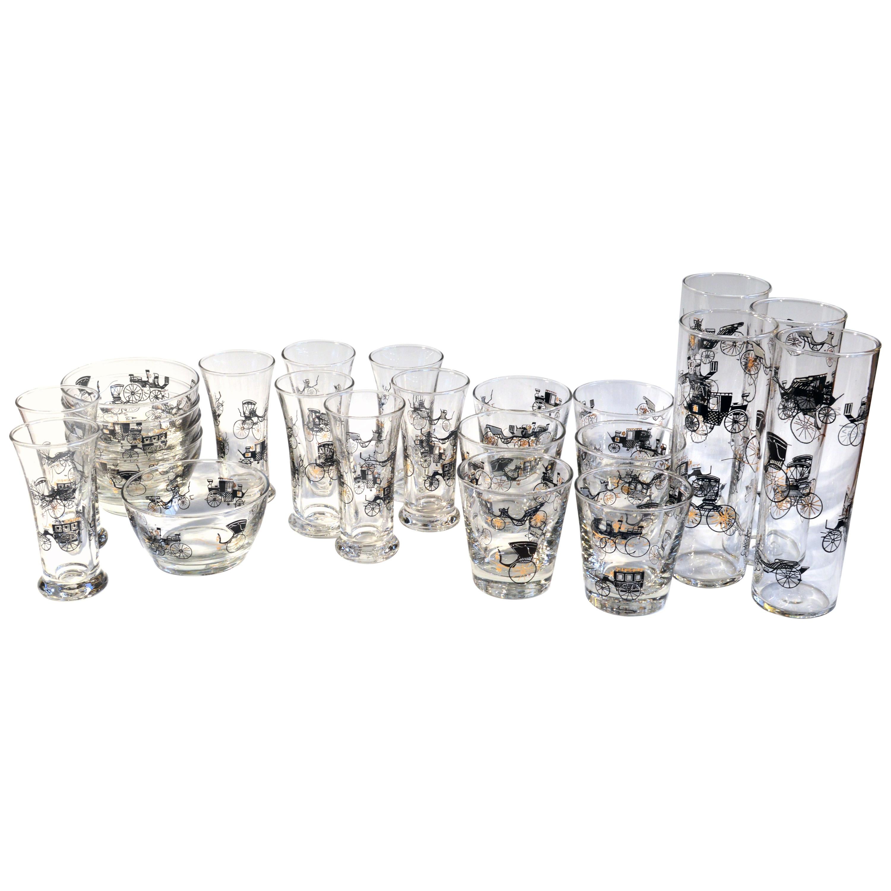 Set of Four Vintage Cocktail Glasses by Libbey with Gold Leaf Design ...