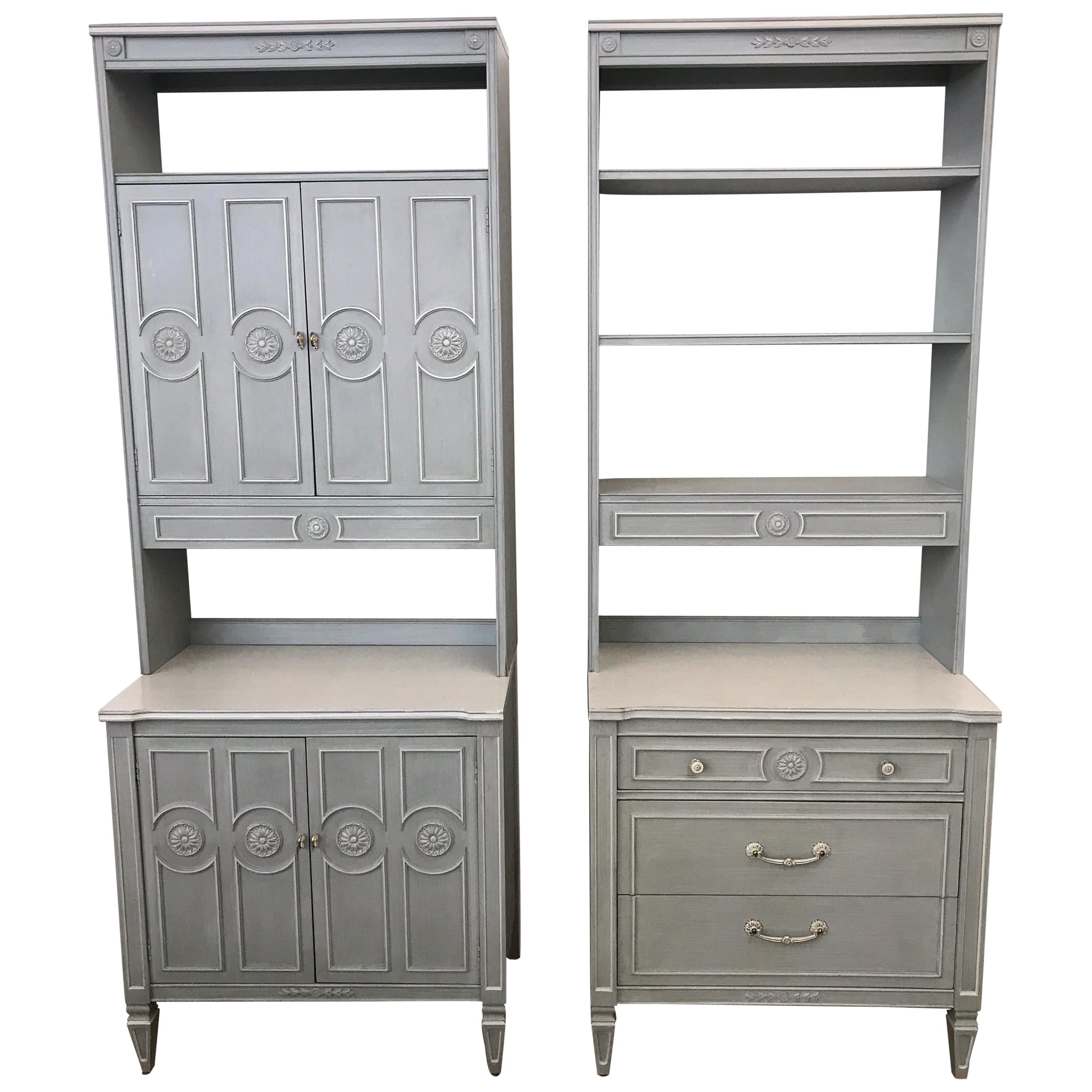Thomasville 2-Piece Powder Blue Tall Bookcases Shelves Cabinets ...