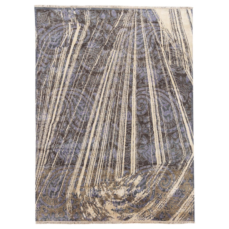 Contemporary Grey Tibetan-Style Silk Area Rug For Sale at 1stDibs