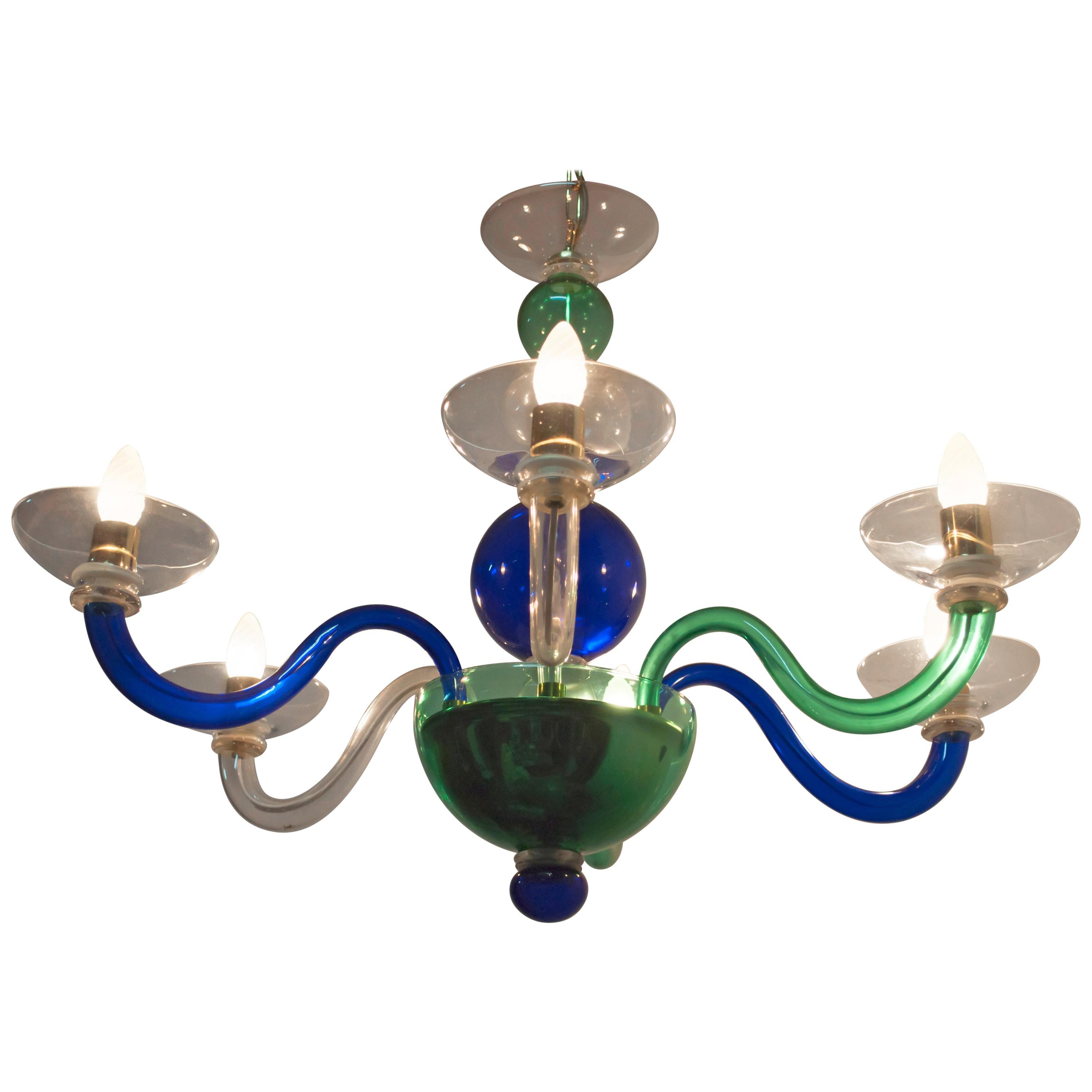 Multicolored Postmodern Murano Glass Chandelier by Sylcom, 1987 at 1stDibs
