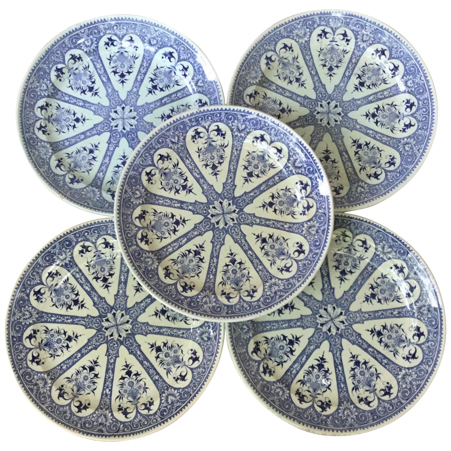 19th Century French Blue and White Faience Dinner Plate Sarreguemines ...
