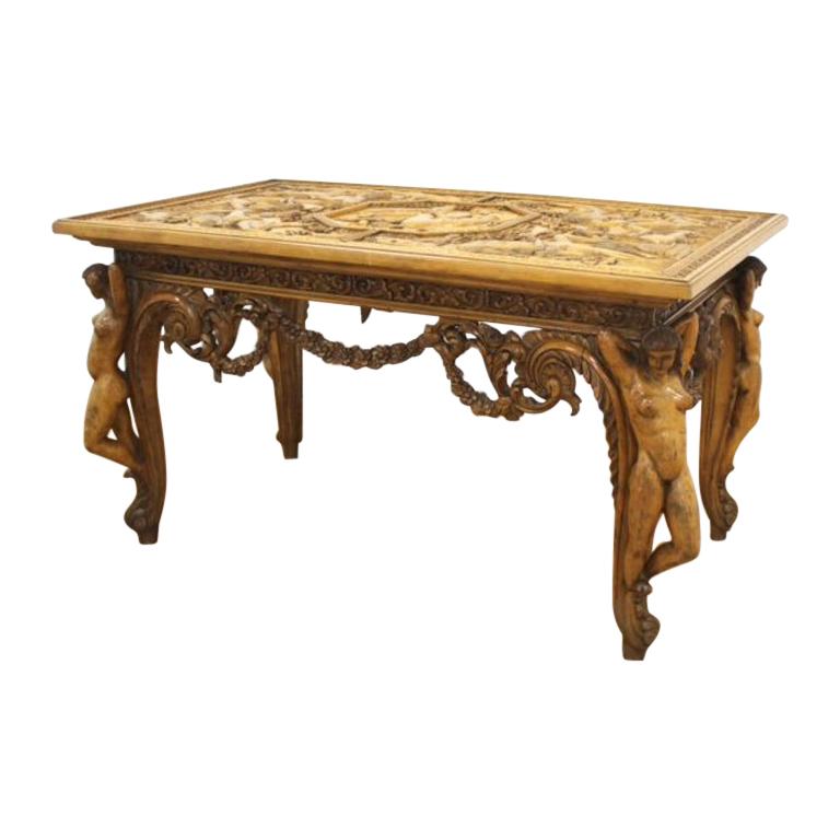 20th Century French Hand Carved Walnut Set of a Table with Six Chairs ...