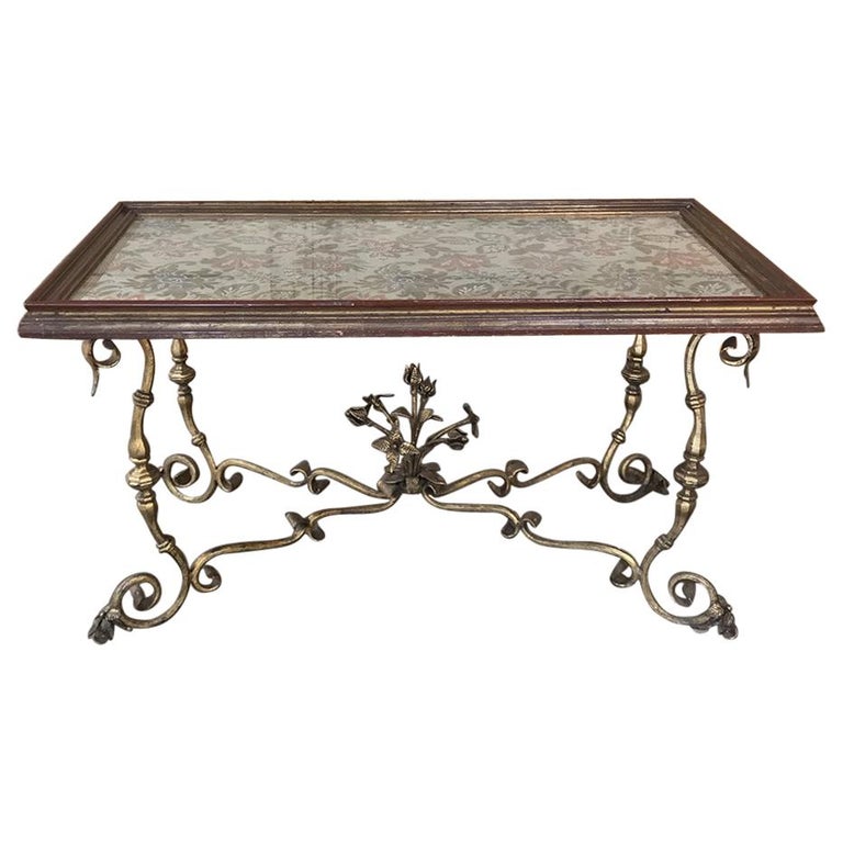 Antique Italian Wrought Iron and Glass Top Coffee Table at 1stDibs