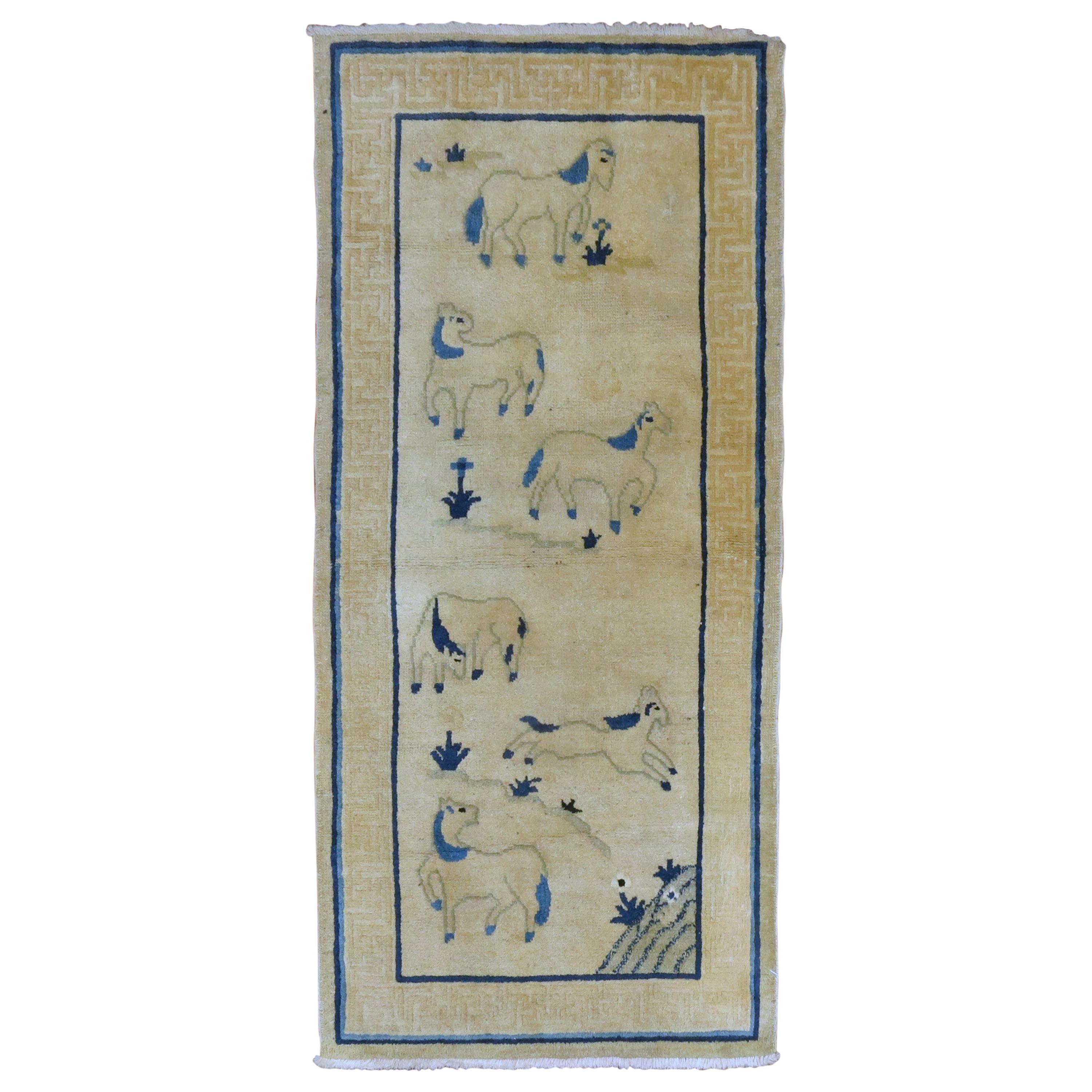 Flocking Horses Chinese Pictorial Throw Rug at 1stDibs
