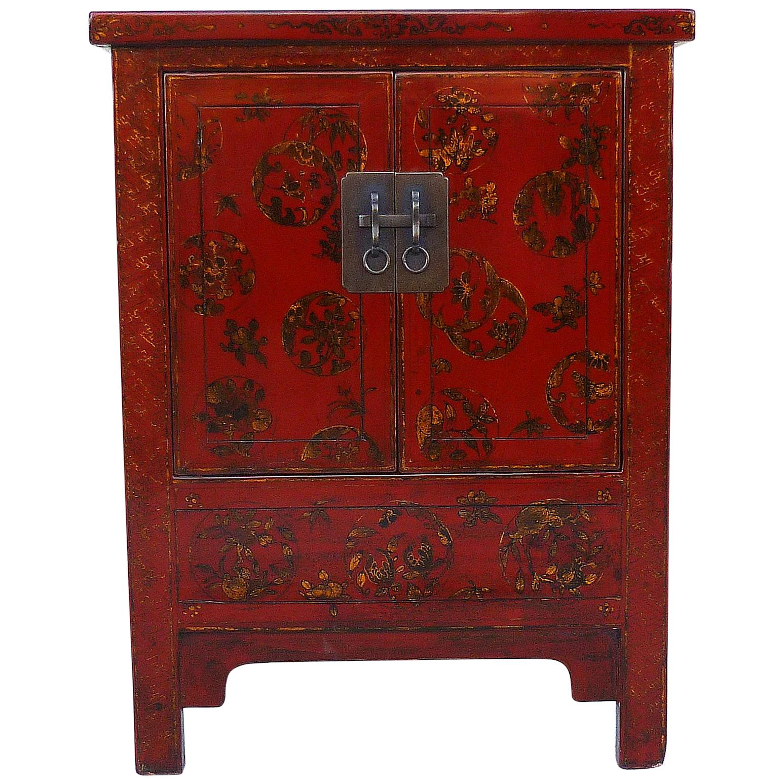 Red Lacquer Chest with Gilt Motif Design at 1stDibs