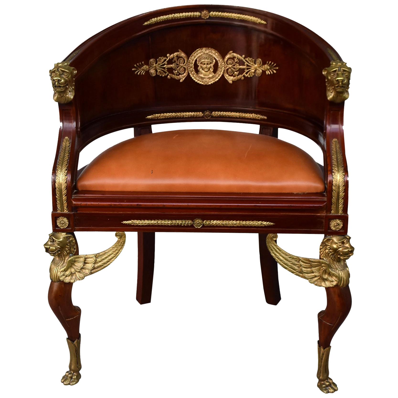 Empire Office Armchair "Back from Egypt" Mahogany and Gilded Bronze at ...