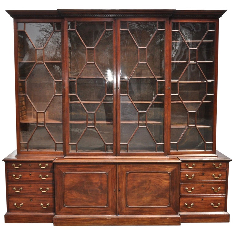 Period 18th Century George III Mahogany Breakfront Bookcase at 1stDibs