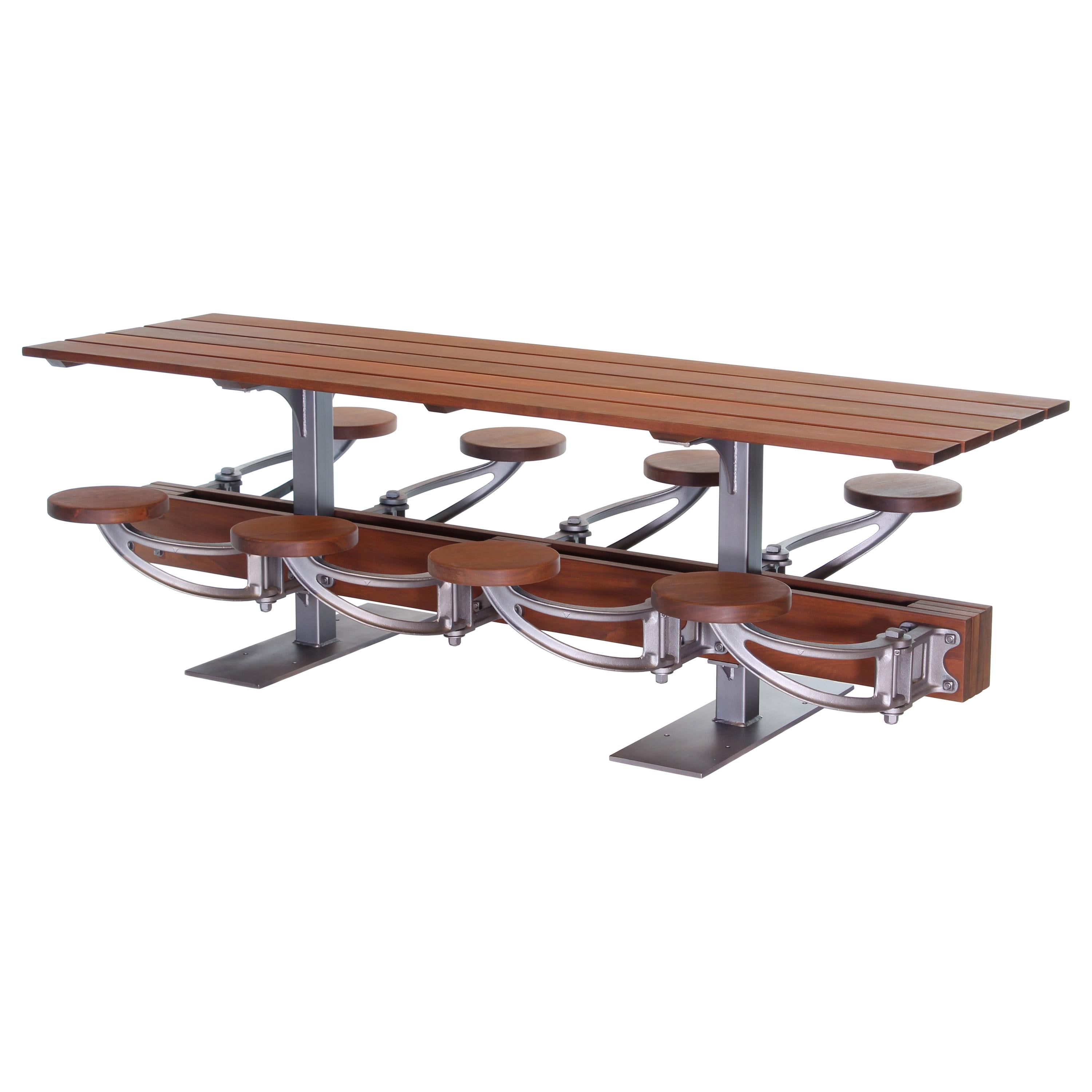 Outdoor Communal Dining Table Set with Attached Swing-Out Seats For ...