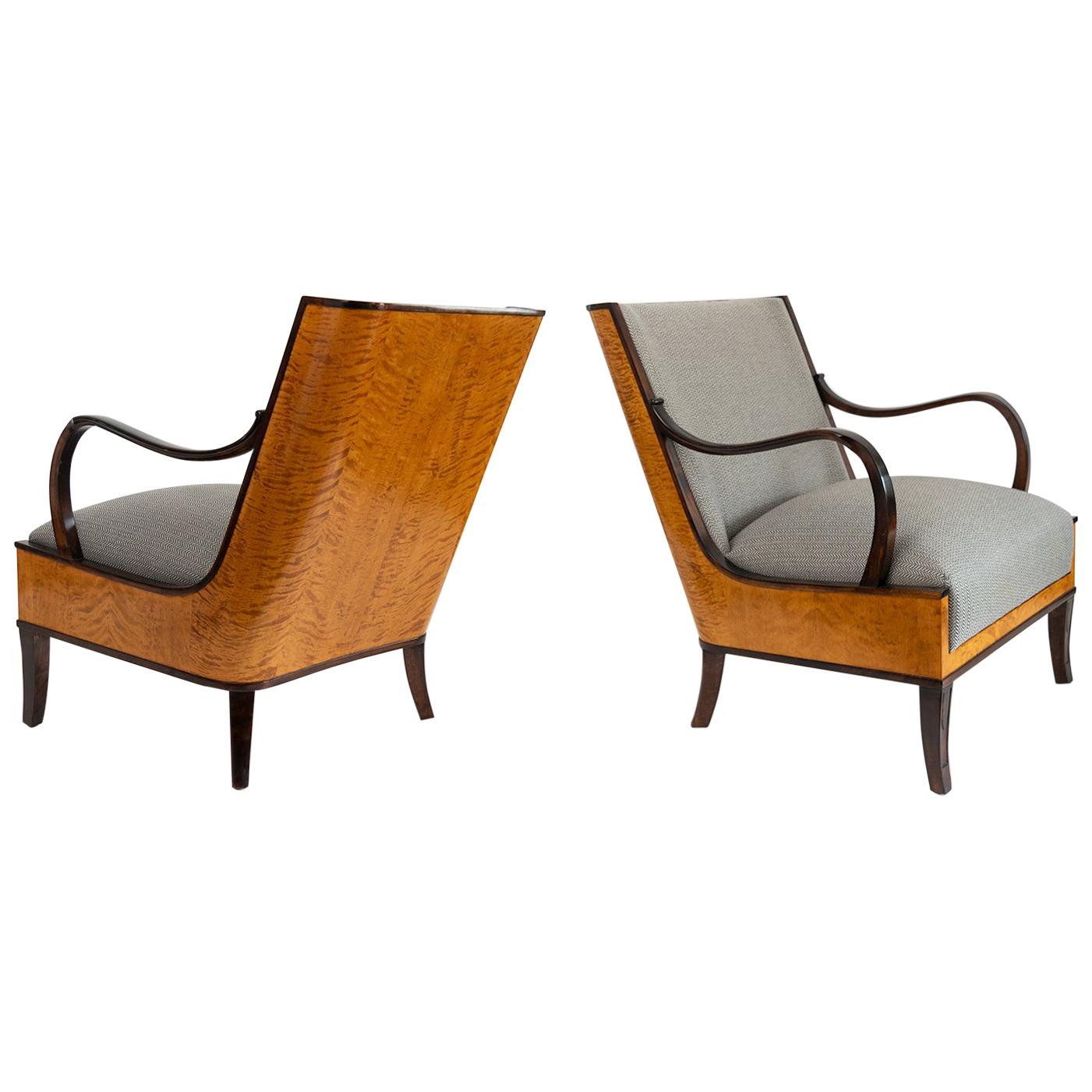 Important Pair of Swedish Art Deco Marquetry Lounge Chairs by Erik ...