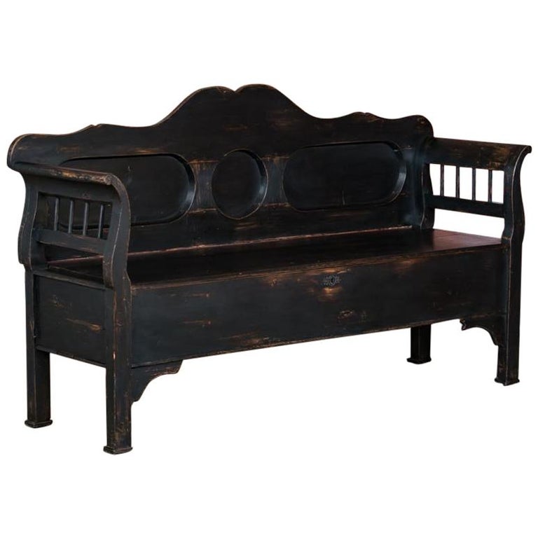 Antique Black Painted Swedish Country Storage Bench at 1stDibs ...