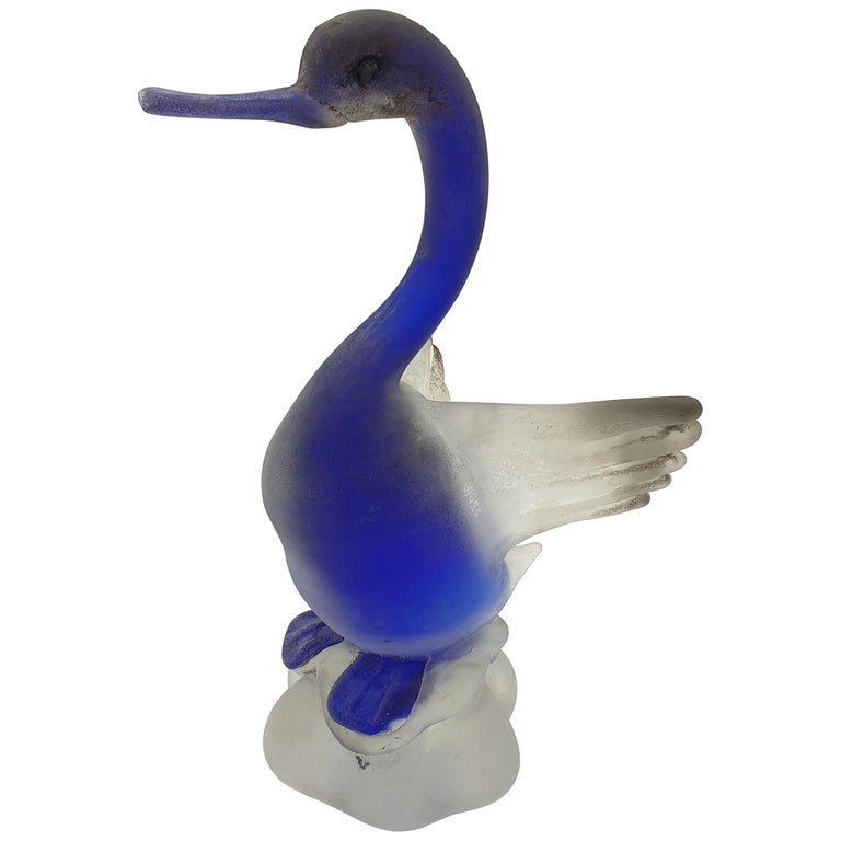 Modern Murano Glass Duck in Blue "Scavo" Finish by Gino Cenedese, Late ...