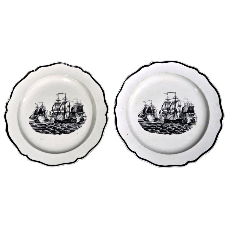 18th Century Ship Decorated Liverpool Pearlware Plates For Sale at 1stDibs