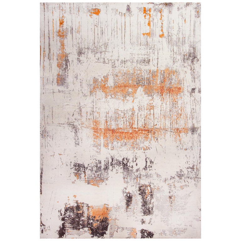 Contemporary White and Gold Abstract Modern Wool and Silk Rug For Sale ...