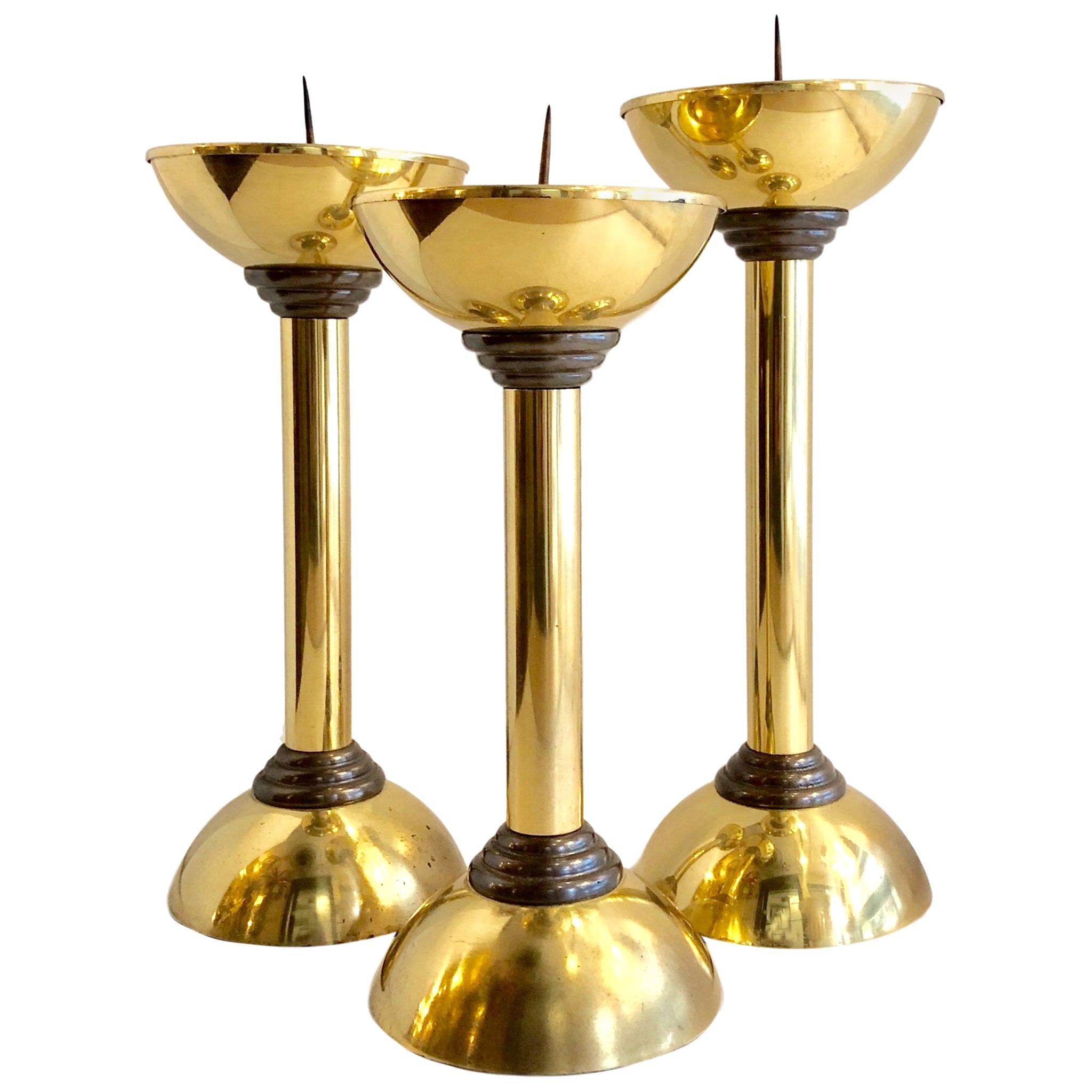 Set of Brown Glazed Stoneware Candlesticks For Sale at 1stDibs