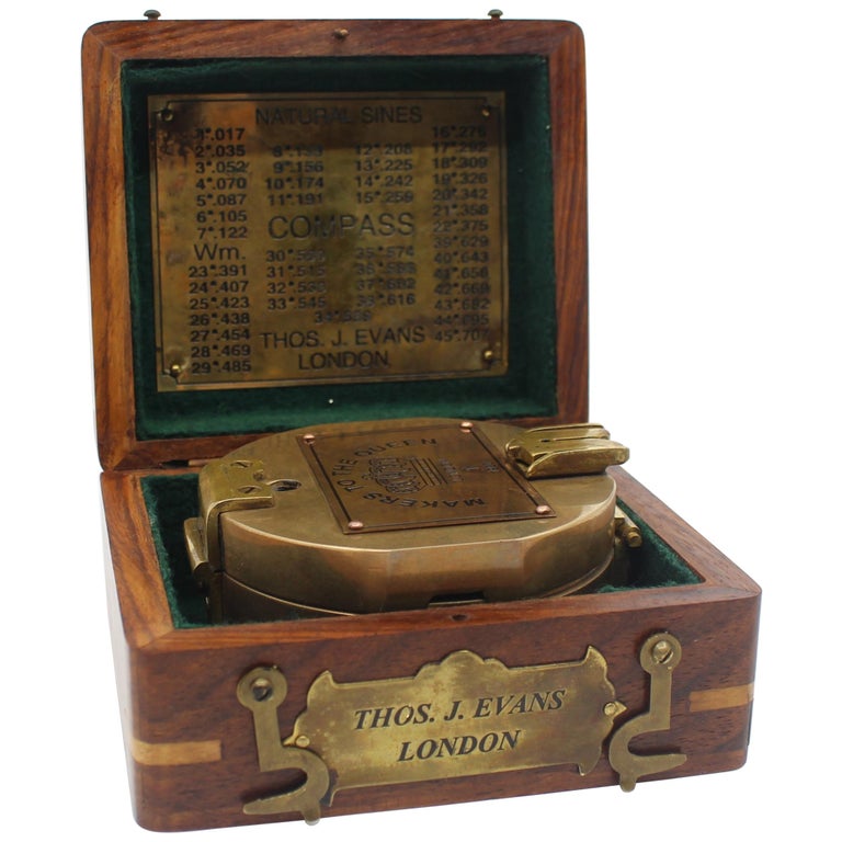 Cased Brass Brunton Compass by Thos.J.Evans, London at 1stDibs