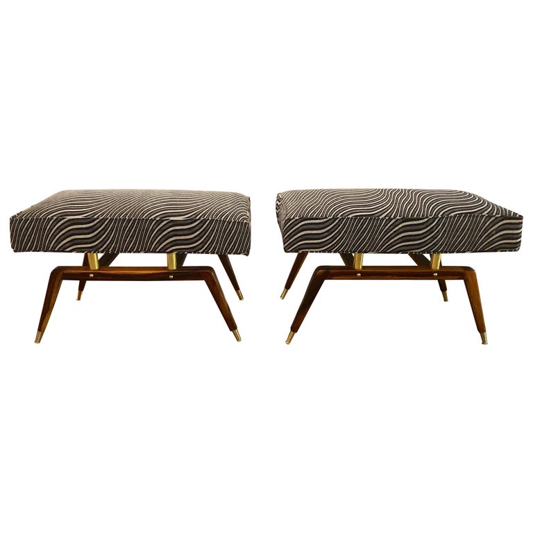 Pair of Bronze and Walnut Mid-Century Modern Footstools or Window Bench ...