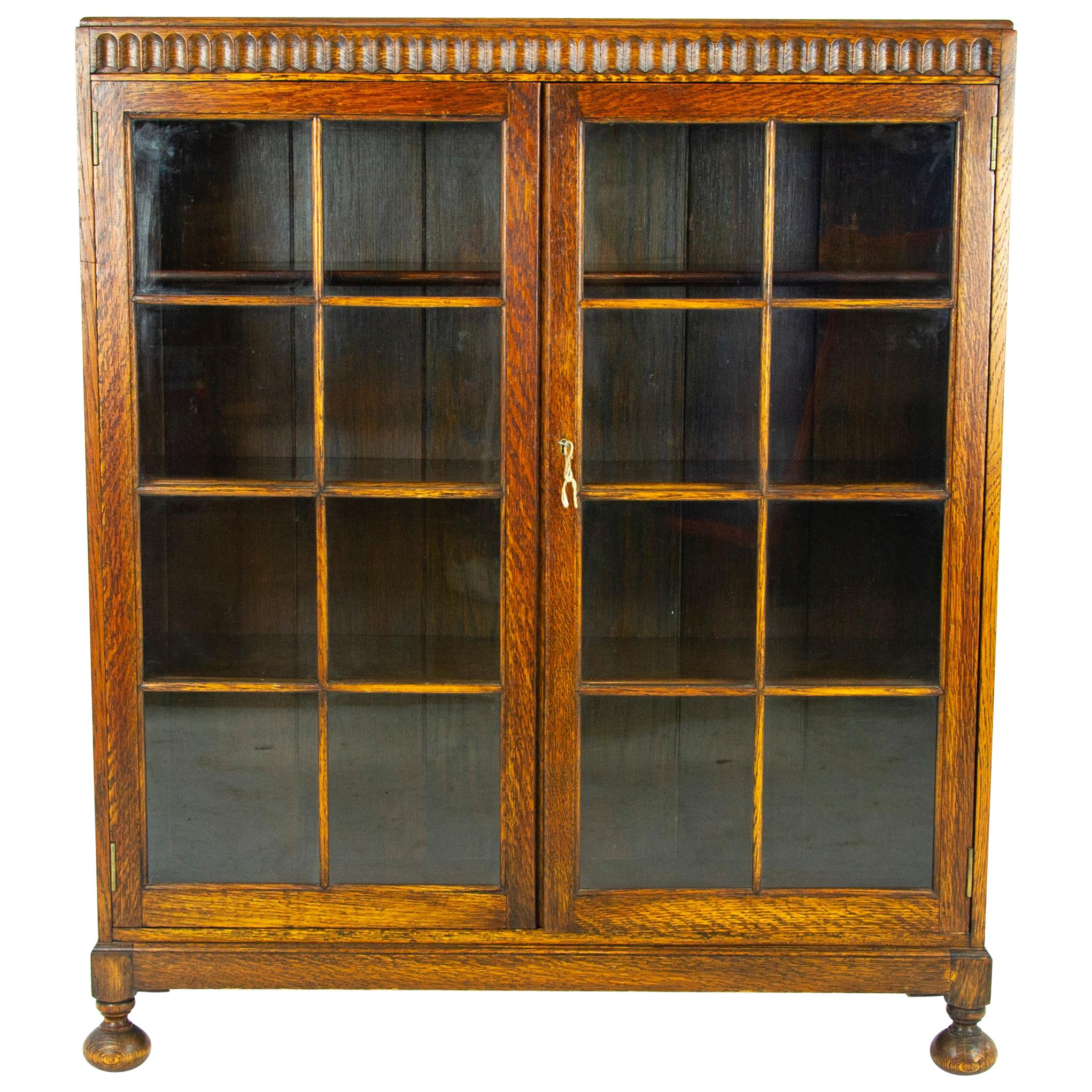 Antique Oak Bookcase, Tiger Oak, 2-Door Bookcase, Scotland 1930, B1404 ...