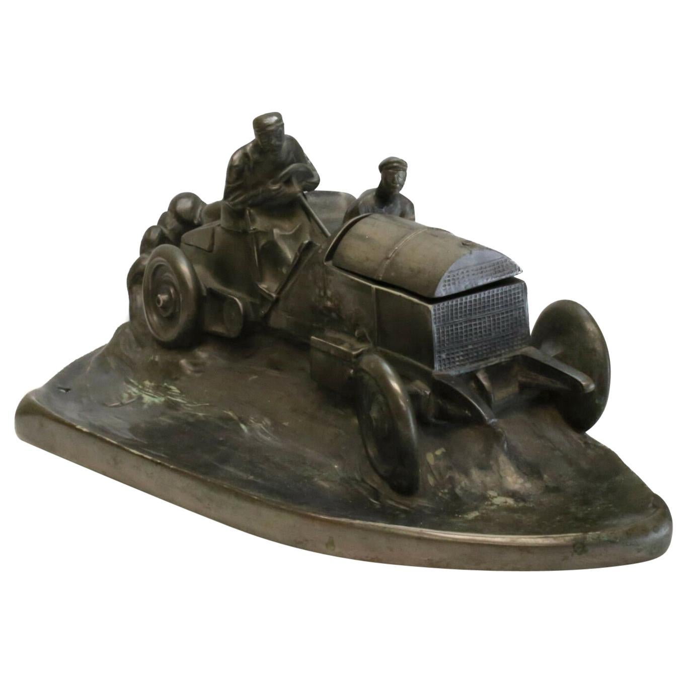 Wilhelm Zwick Art Nouveau Race Car Desk Inkwell Sculpture, Early 20th ...
